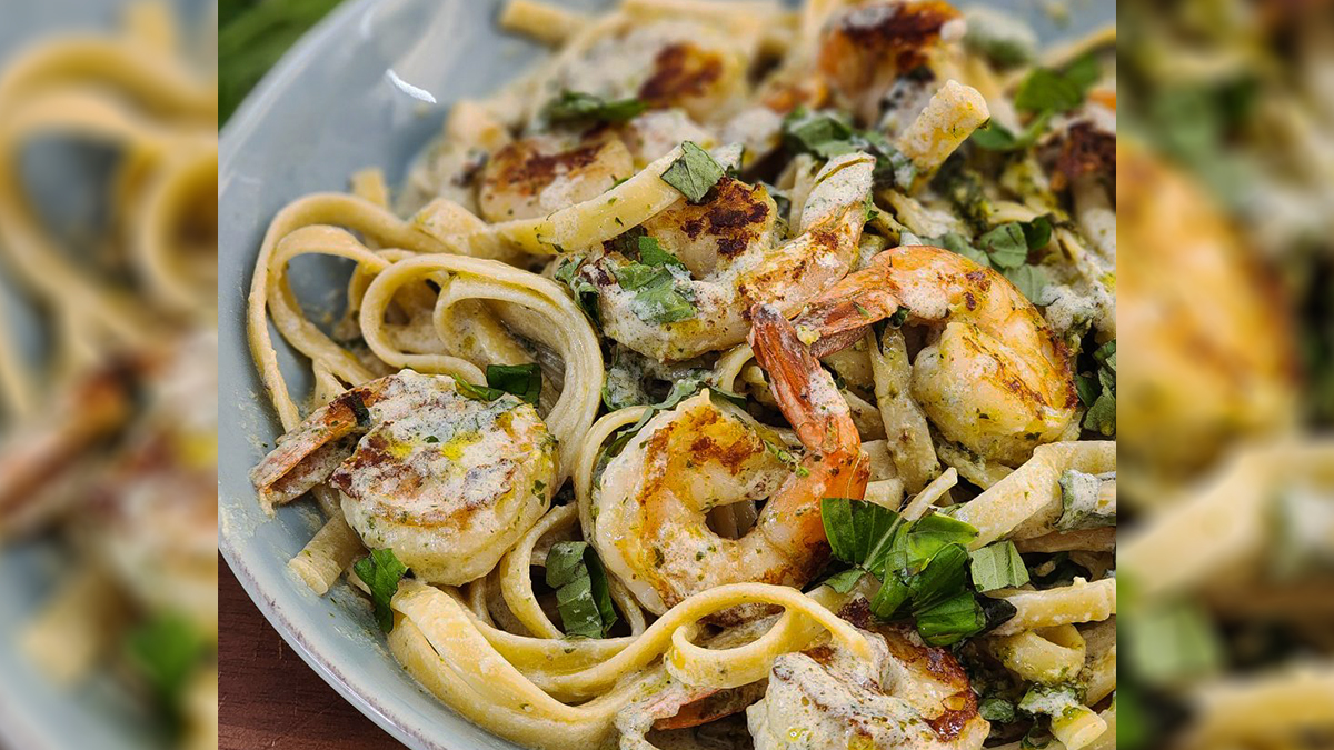 Recipe: Creamy Pesto Shrimp Fettuccine